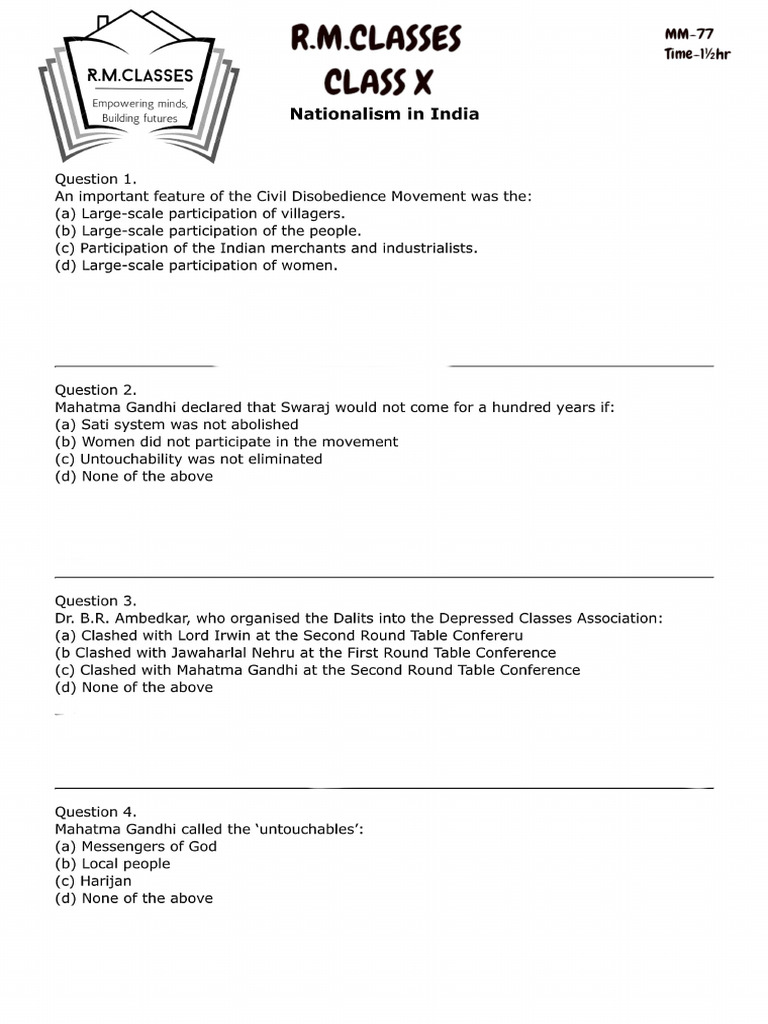 Nationalism in India Test | PDF