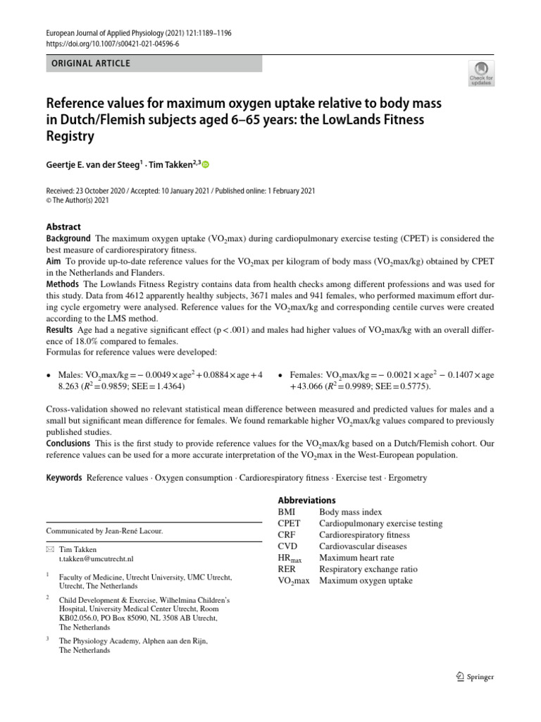 Vo2 Max Normative Data Percentiles | PDF
