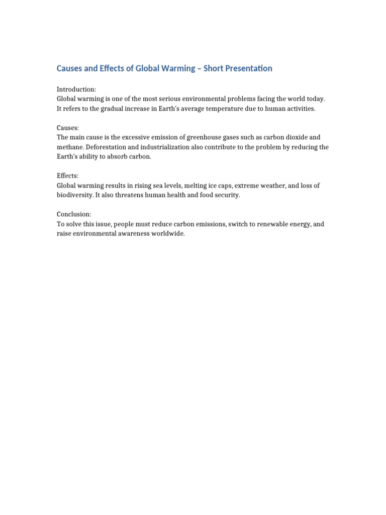 Causes and Effects of Global Warming | PDF