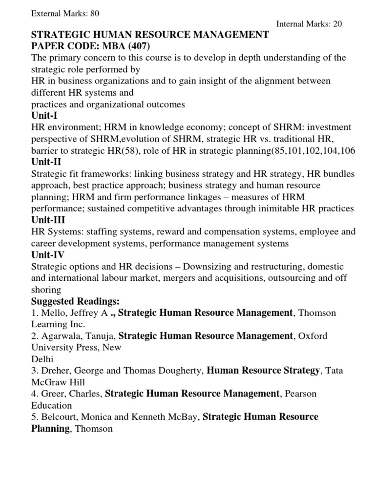 SHRM Unit 1 | Download Free PDF | Human Resource Management | Strategic Management