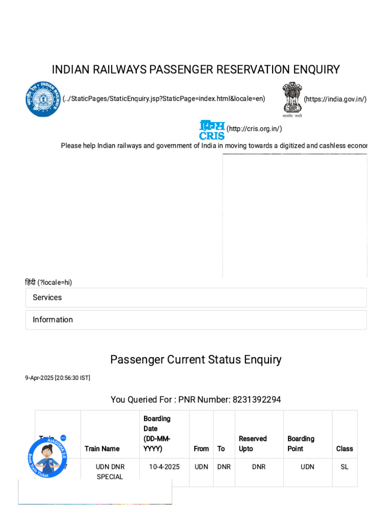 Welcome To Indian Railway Passenger Reservation Enquiry | PDF | Railway ...