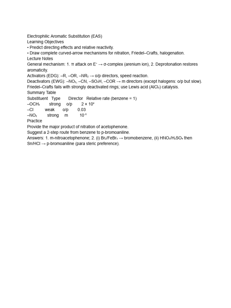 Electrophilic Aromatic Substitution (EAS) | PDF