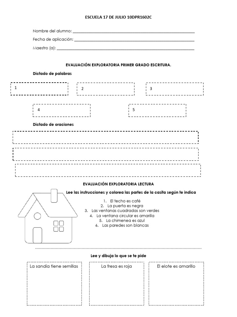 Evaluacion Primer Grado Pdf