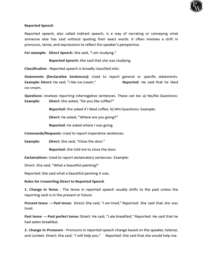 Understanding Reported Speech Rules | PDF | Grammatical Tense | Question