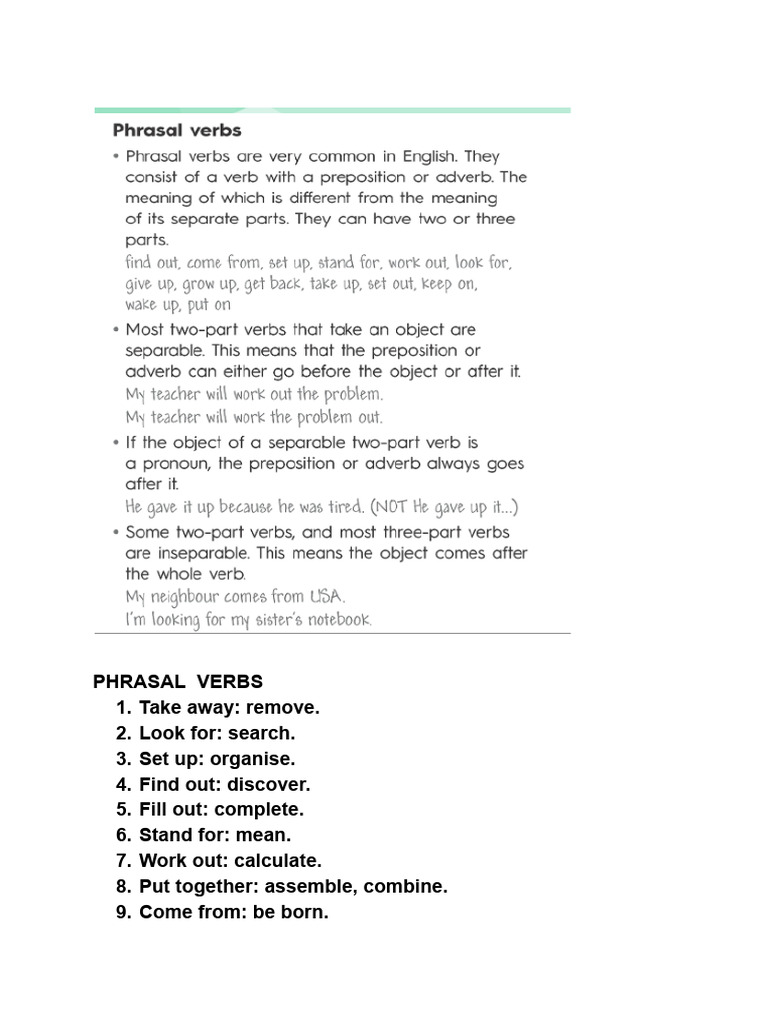 Phrasal Verbs Grammar Unit 1 | PDF