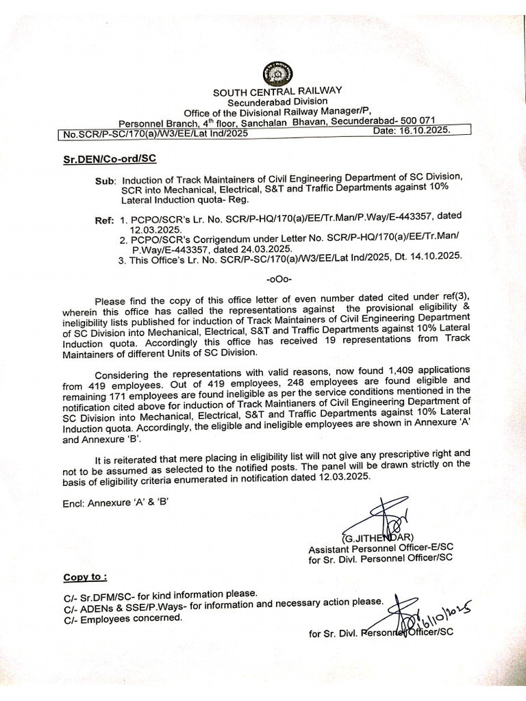 10% Lateral Induction Quota Revised List | PDF