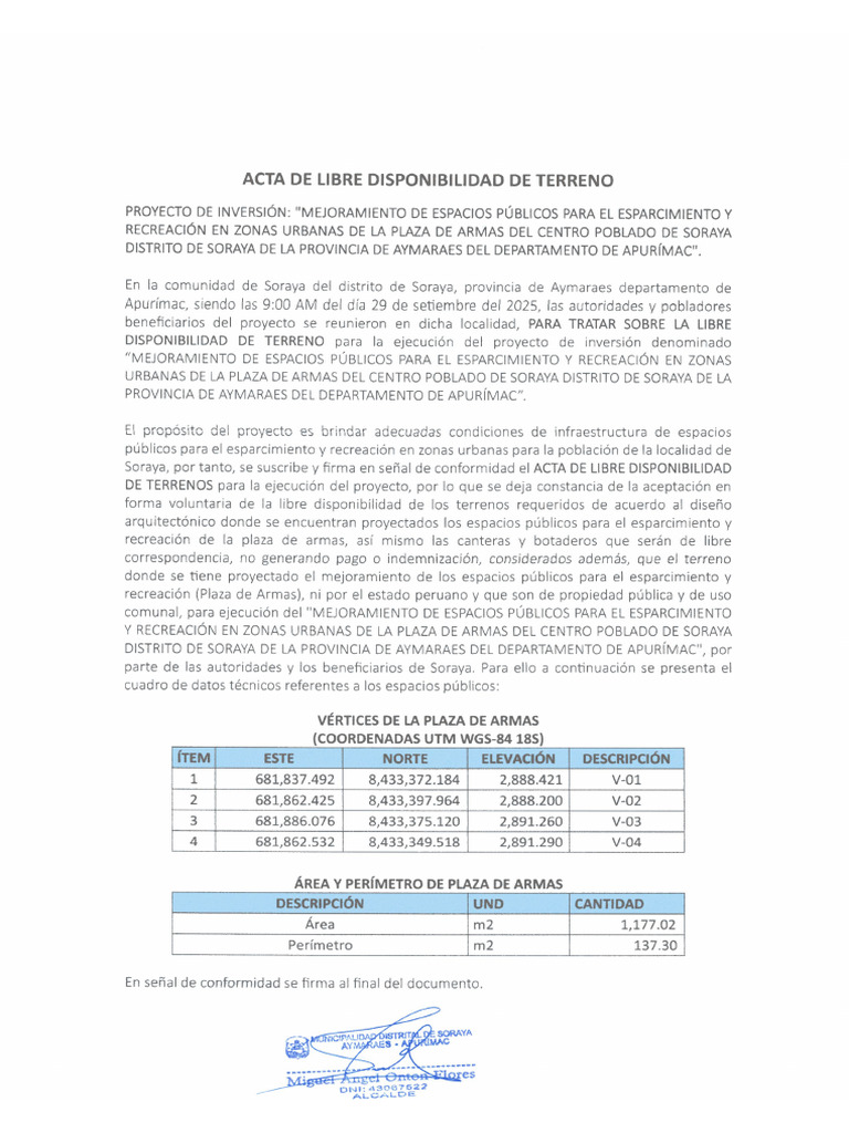 Acta Libre Disponibilidad Plaza Soraya | PDF