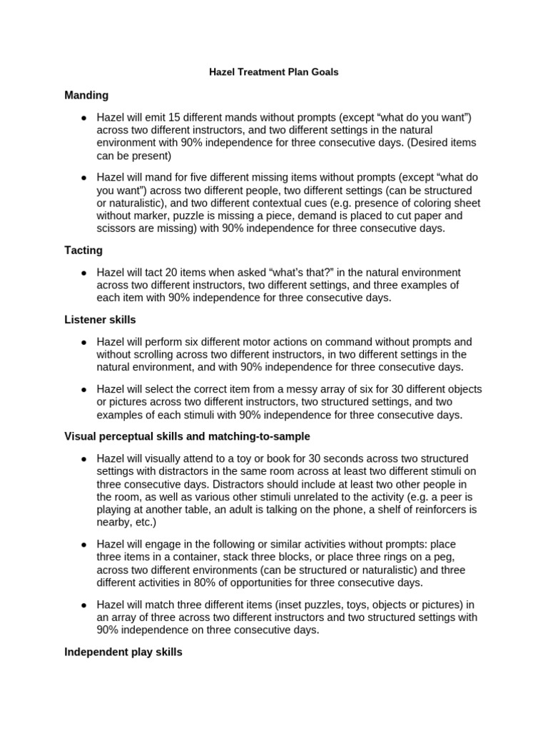 Treatment Plan Goals - EXAMPLE | PDF | Psychological Concepts ...