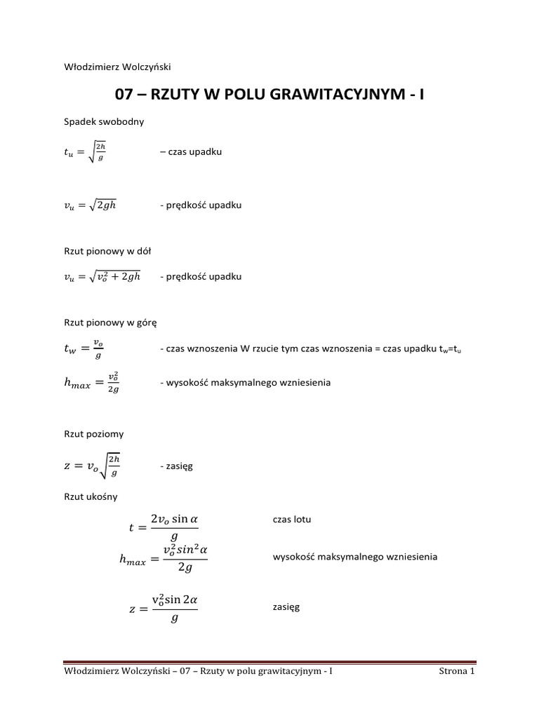 07-Rzuty W Polu Grawitacyjnym-1 | PDF