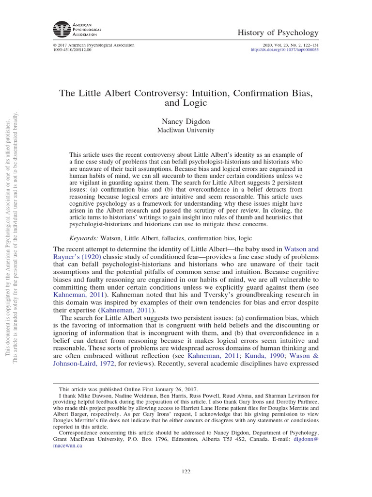 Little Albert: Bias and Historical Logic | PDF | Fallacy | Evidence