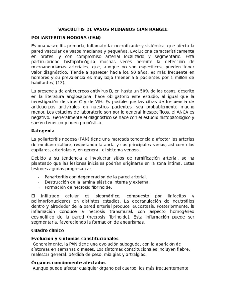 Vasculitis de Vasos Medianos: PAN y Kawasaki | PDF | Hepatitis ...