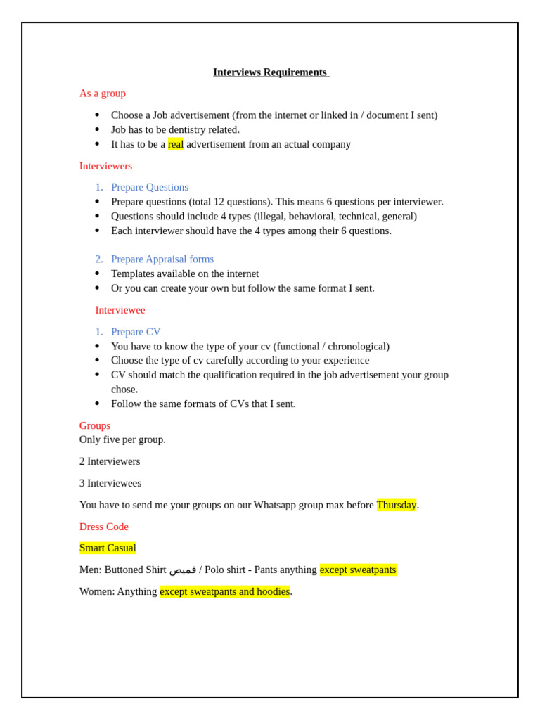 Interviews Requirements EDITED | PDF