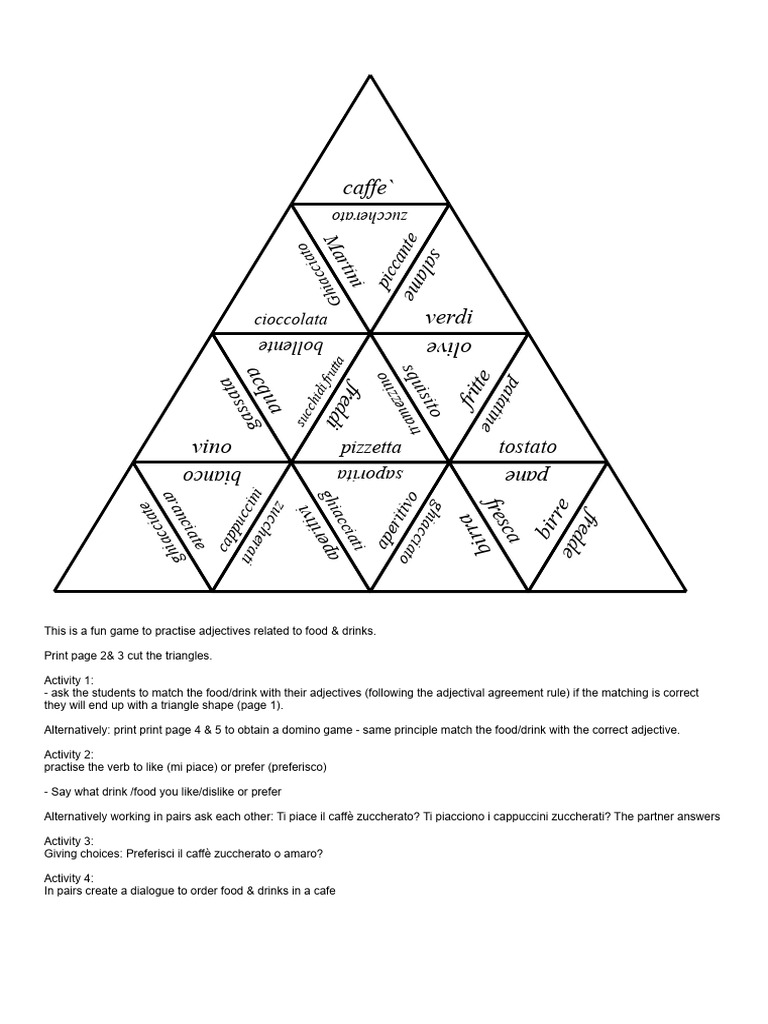 Tarsia Game To Practise Food & Drinks Adjectives & Role Play | PDF