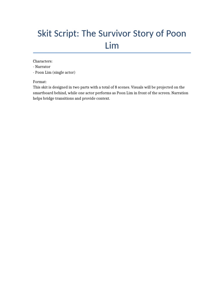 Poon Lim Survivor Skit Script | PDF | Ships | Shipping