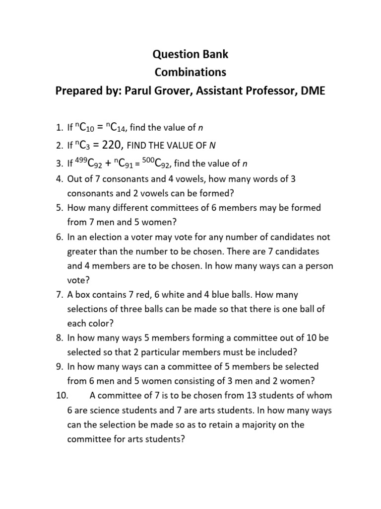 Question Bank Combinations-1 | PDF | Consonant | Vowel