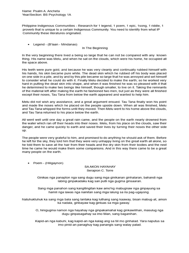 Philippine Indigenous Communities - Research For 1 Legend J 1 Poem J 1 ...