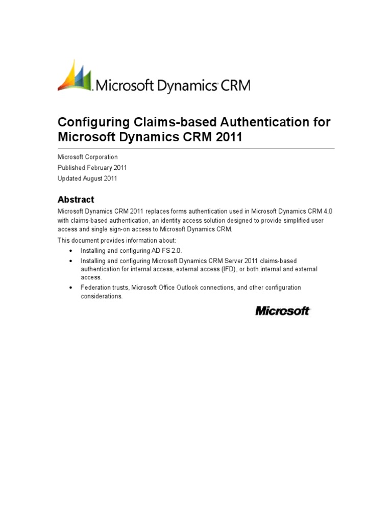 Microsoft Dynamics CRM 2011 and Claims-Based Authentication | PDF | Public Key Certificate ...