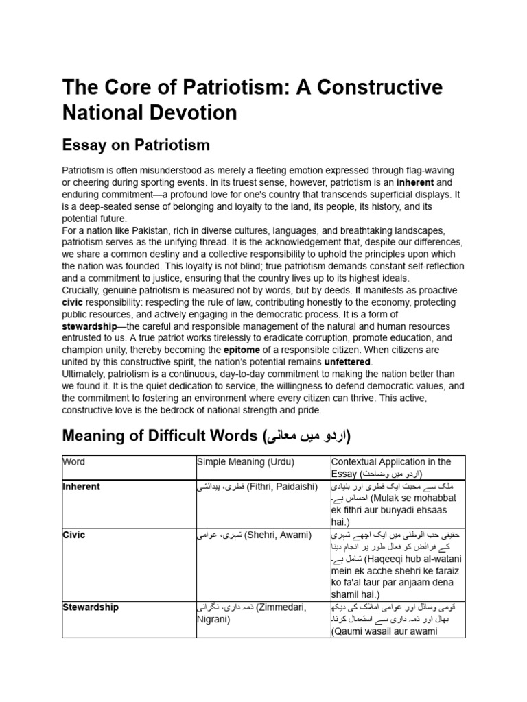 The Core of Patriotism - An Essay On National Devot... | PDF ...