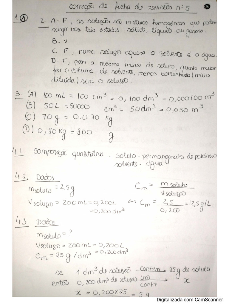 Ficha Fisico Quimica 7 Ano Solucoes e Concentracao Massica Solucoes | PDF