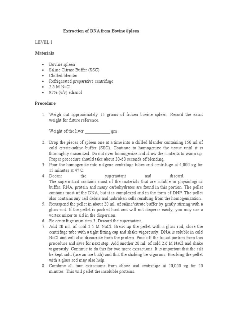 Extraction of DNA From Bovine Spleen | PDF | Spectrophotometry | Absorbance