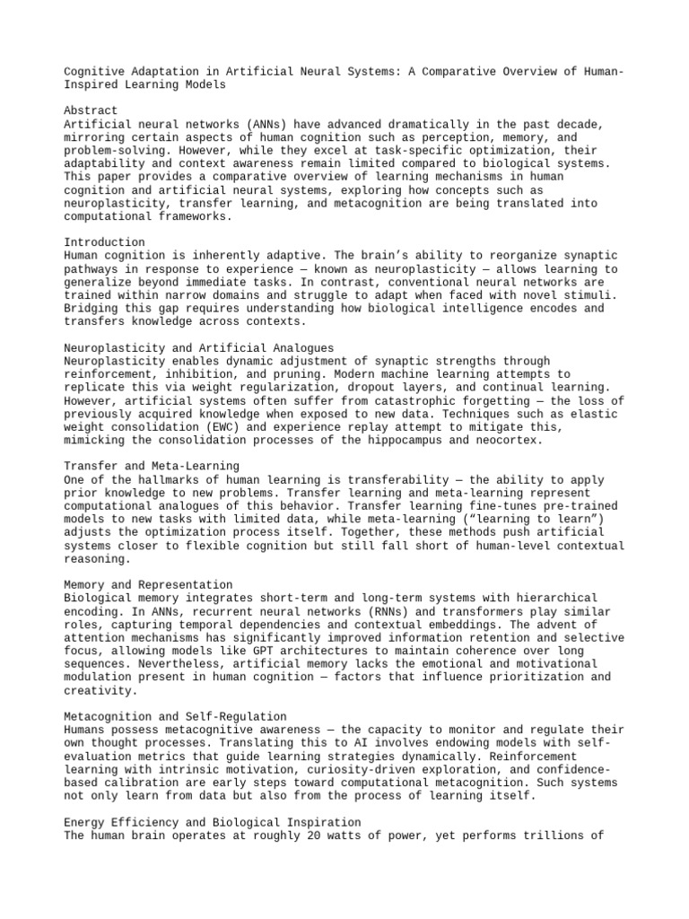 Cognitive Adaptation in Neural Systems | PDF | Intelligence (AI ...