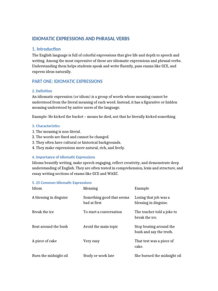 Idiomatic Expressions and Phrasal Verbs | PDF | Idiom | Linguistics