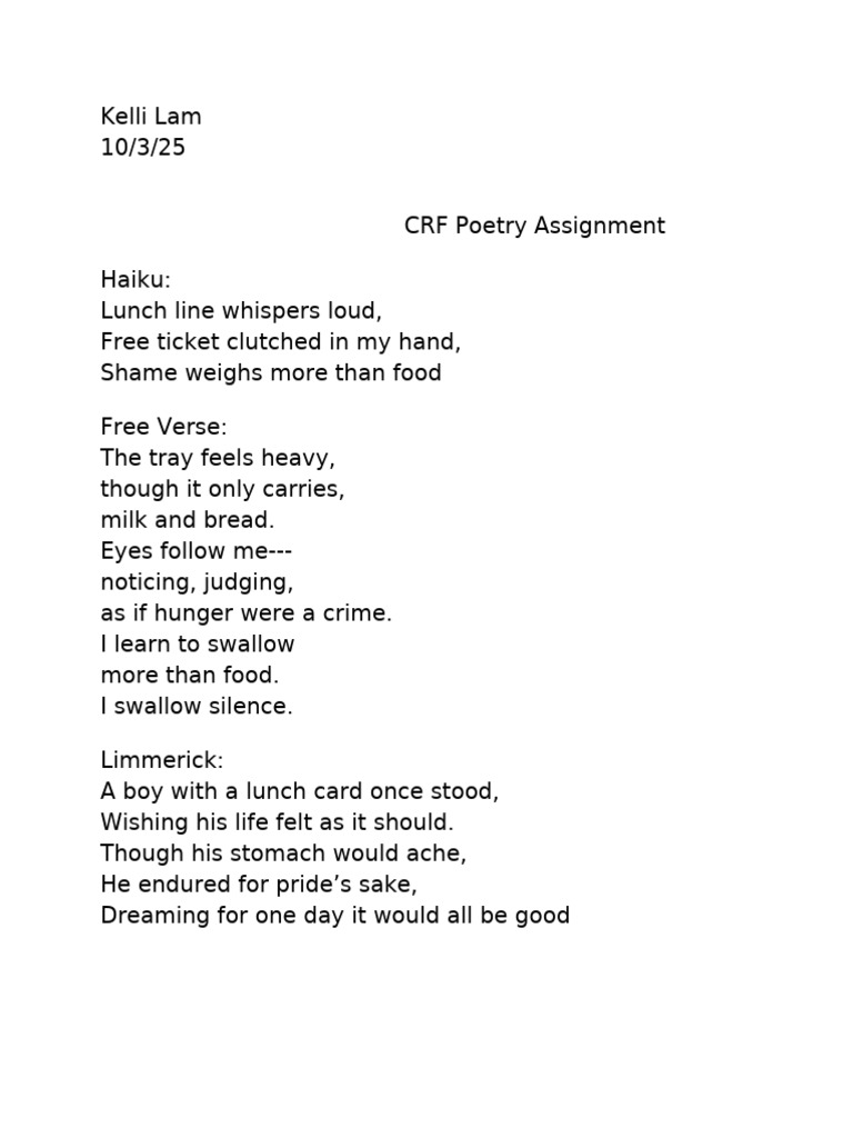 Emotional School Lunch Poetry | PDF