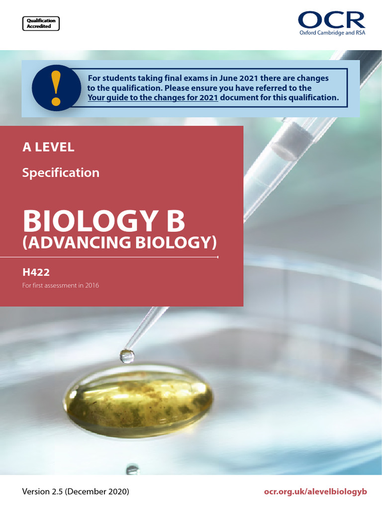 171714 Specification Accredited a Level Biology b Advancing Biology ...