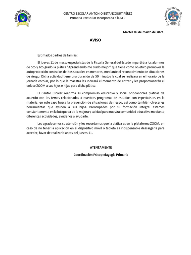 Aviso Plática FGE 5 y 6 (2022) | PDF