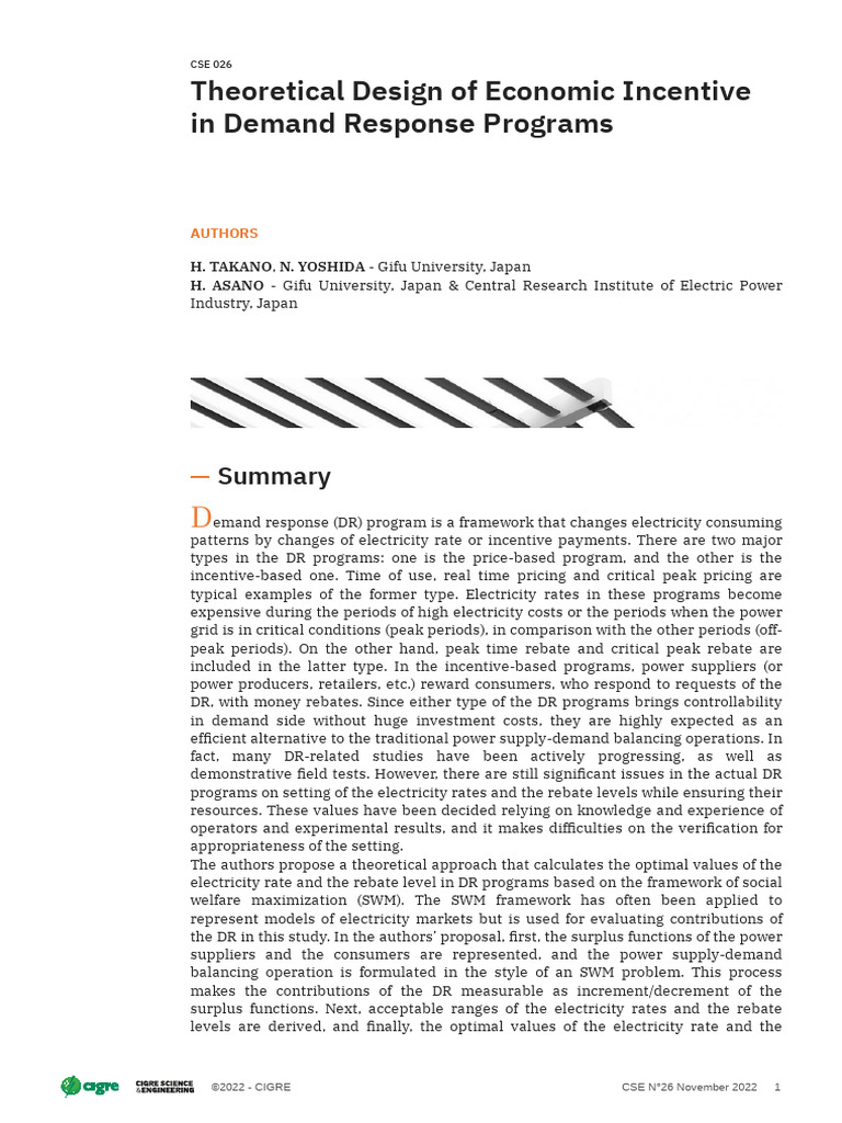 CSE 26 Theoretical Design of Economic Incentive in Demand Response ...