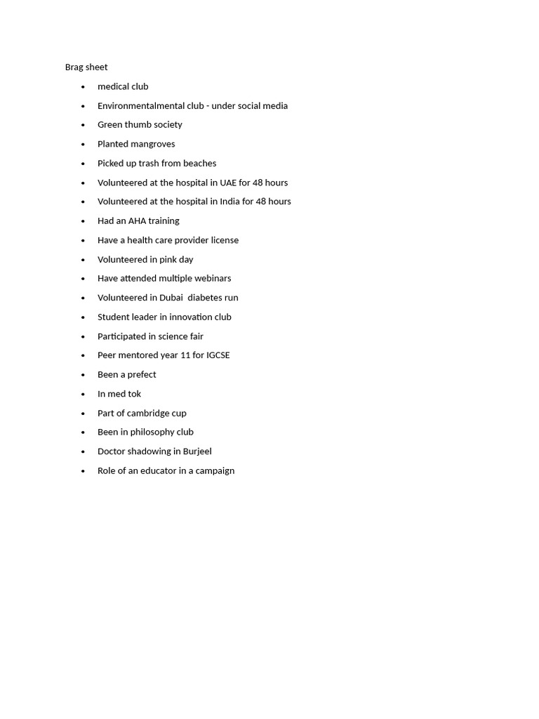Brag Sheet | PDF
