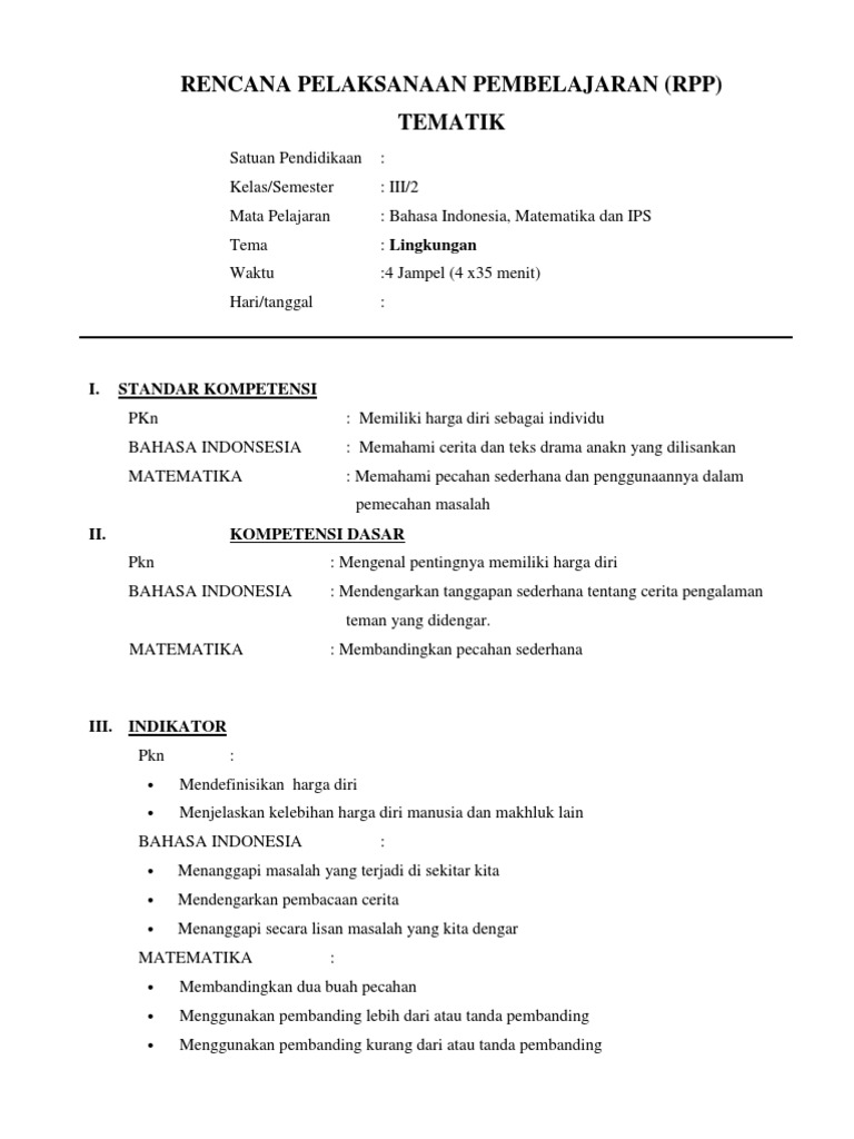 RPP Kls 3 (Tema Lingkungan | PDF | Karier & Perkembangan