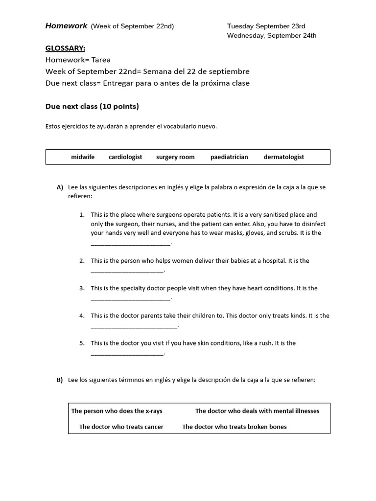 Homework Vocabulary for September 22nd | PDF