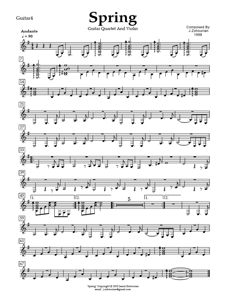 Spring for Guitar Quartet & Violin | PDF