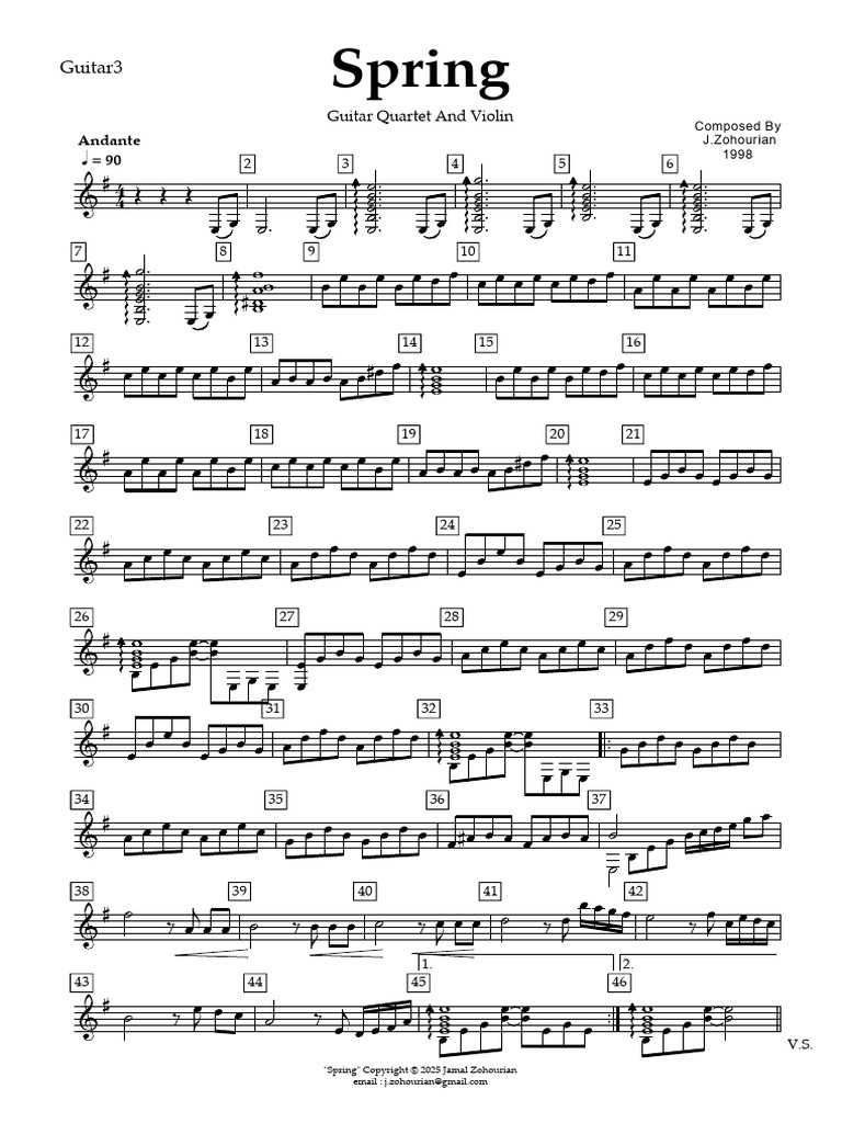 Spring for Guitar Quartet & Violin | PDF
