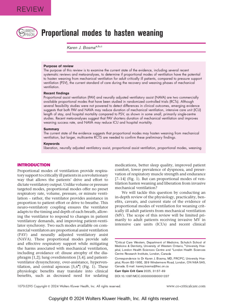 Proportional Modes To Hasten Weaning | PDF | Intensive Care Medicine ...