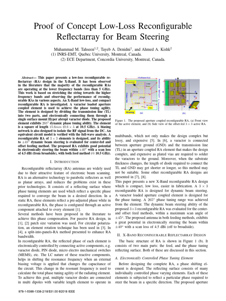Proof of Concept Low-Loss Reconfigurable Reflectarray For Beam Steering ...