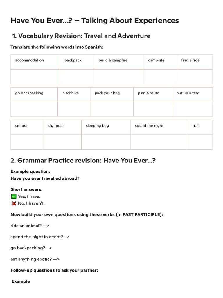 Have You Ever Speaking Travel Experiences Activity | PDF