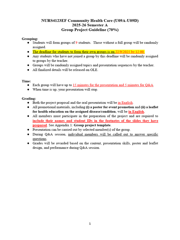 NURS4123EF Group Project Guideline U09A-D | PDF | Evaluation | Goal