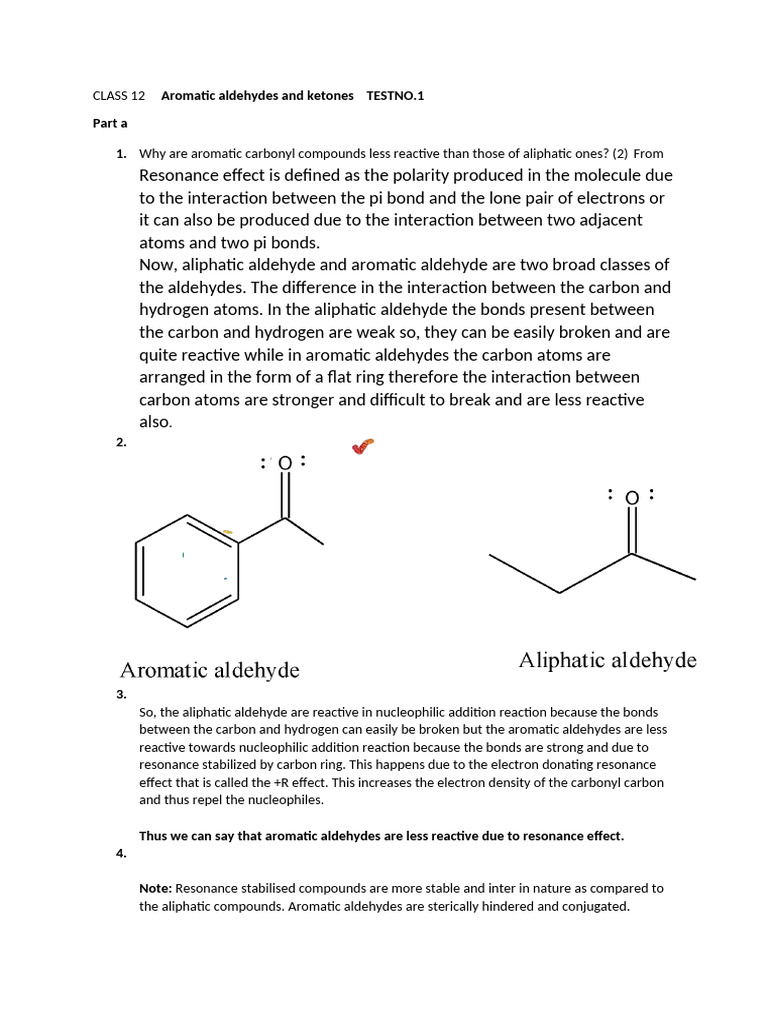 CLASS 12 Aromatic Aldehydes and Ketones TESTNO 1 | PDF | Aldehyde ...