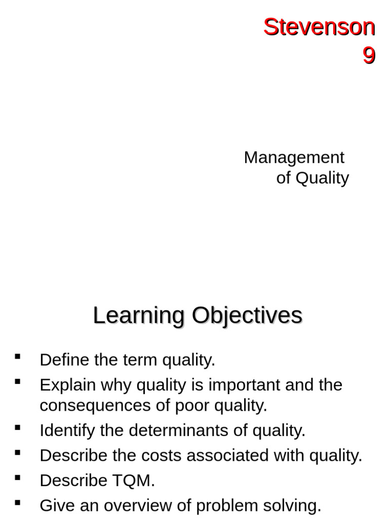 Stevenson Chapter 9-10 - Quality Management Control | PDF | Six Sigma ...