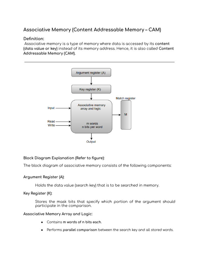 Associative Memory: Content Addressable Memory | PDF