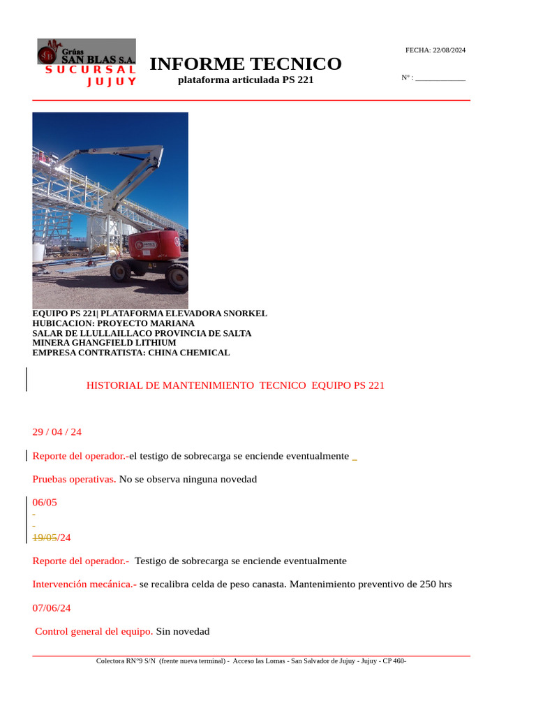 Equipo Ps 221 Plataforma Elevadora Snorkel | PDF