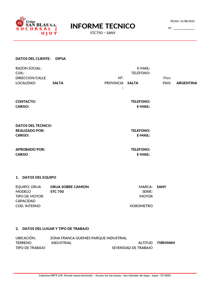 Informe Tecnico Grua STC Dipsi | PDF