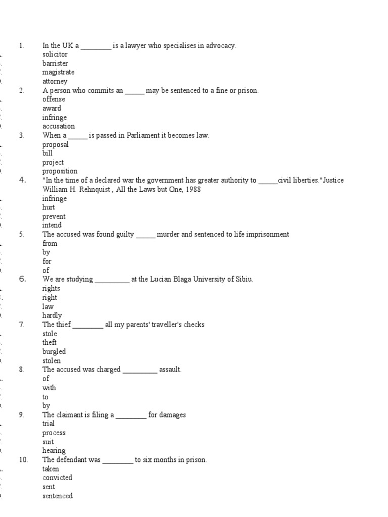 Legal Vocabulary Quiz | PDF | Theft | Lawyer