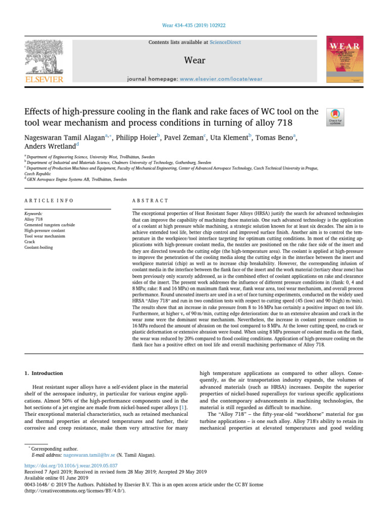 Effects of High-Pressure Cooling in The Flank and Rake Faces of WC Tool ...