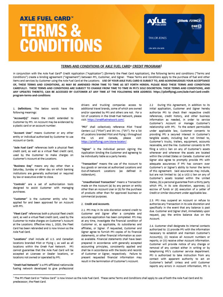Axle Fuel Card Terms and Conditions | PDF | Credit Card | Indemnity