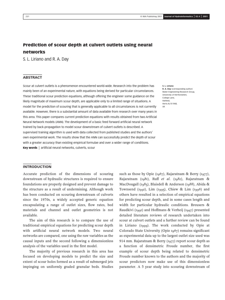 Prediction of Scour Depth at Culvert Outlets Using Neural Networks ...