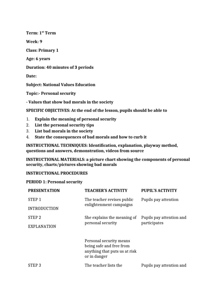 Personal Security + Values That Show Bad Morals in The Society | PDF