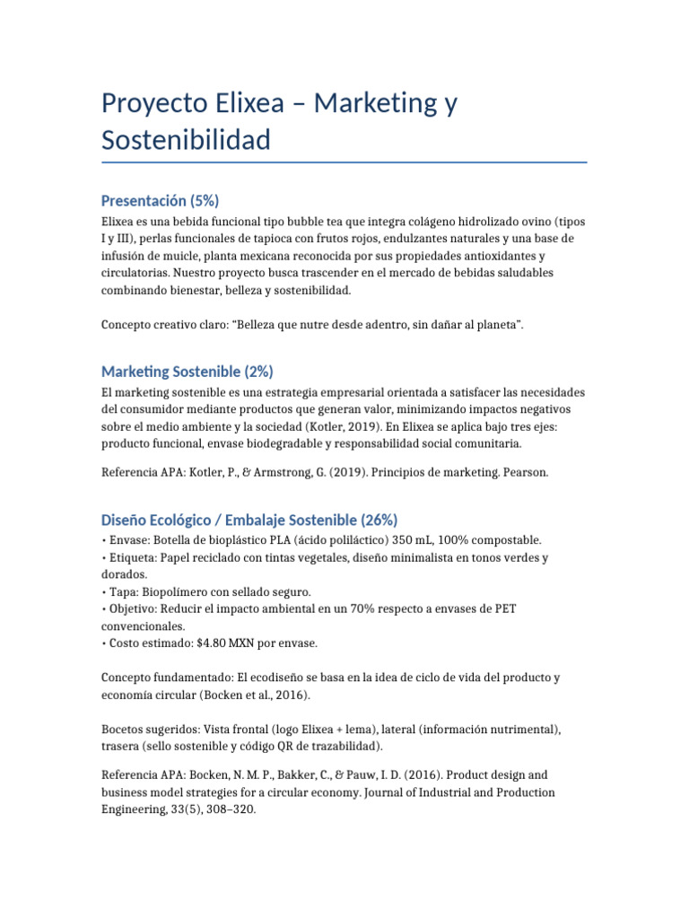 Elixea: Bebida Sostenible y Funcional | PDF | Sustentabilidad | Marketing